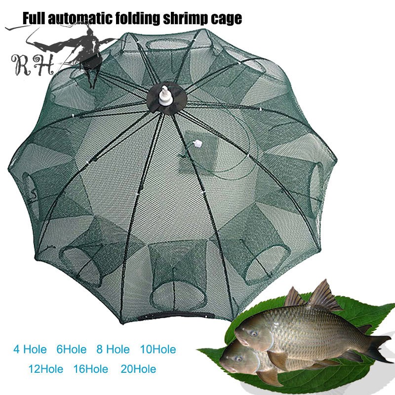 RH Portable Fishing Net Nylon Automatic Foldable Catch Fish Baits Trap ...