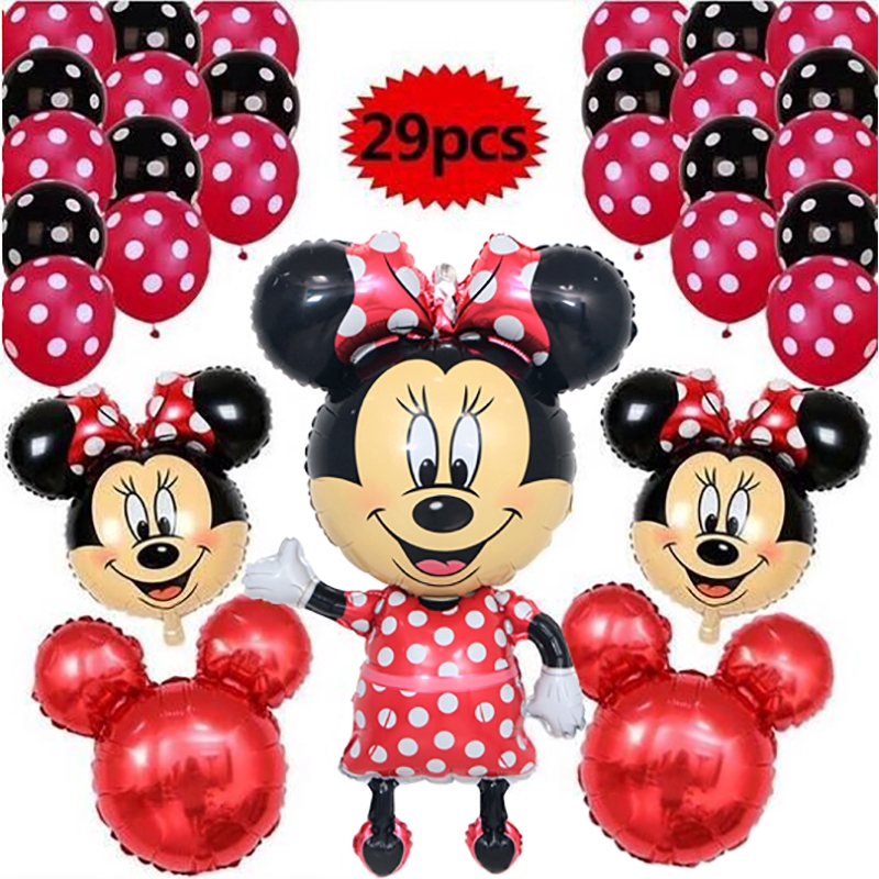 29pcs/Set 110CM Minnie Mickey Mouse Head Foil Balloons Red Birthday ...