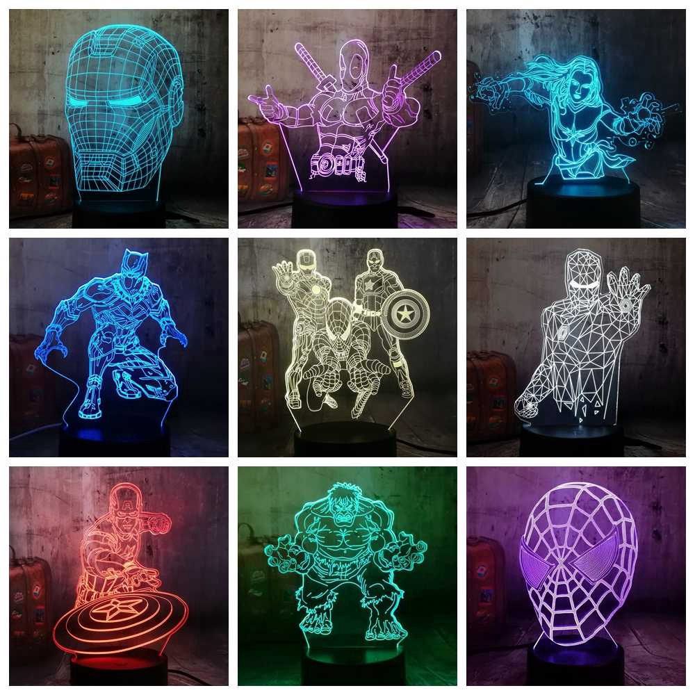 Ready StockSuperhero 3D LED Night Light RGB 7 Colors Table Lamp USB ...