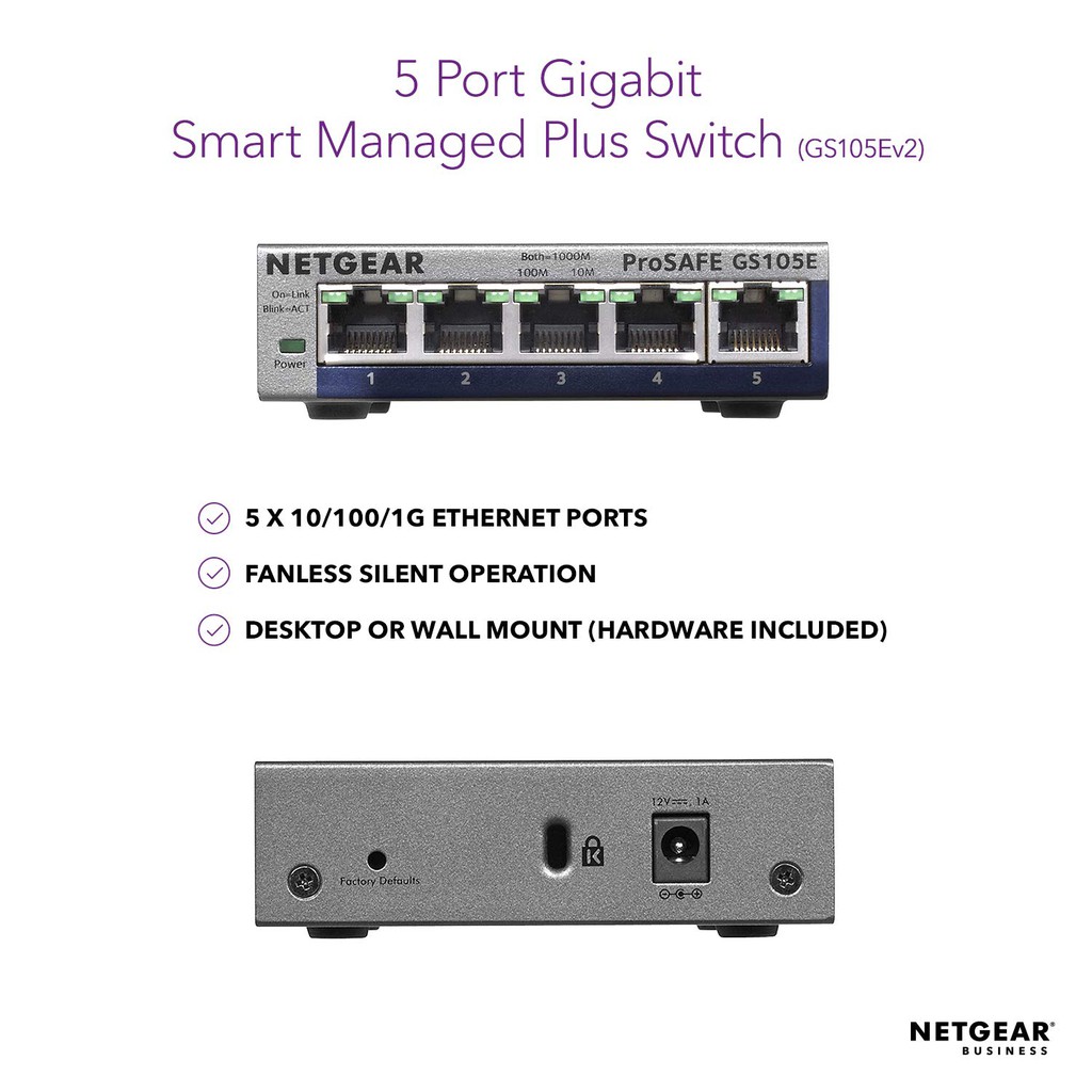 Netgear (GS105E) 5-Port Gigabit Ethernet Smart Managed Plus Switch ...