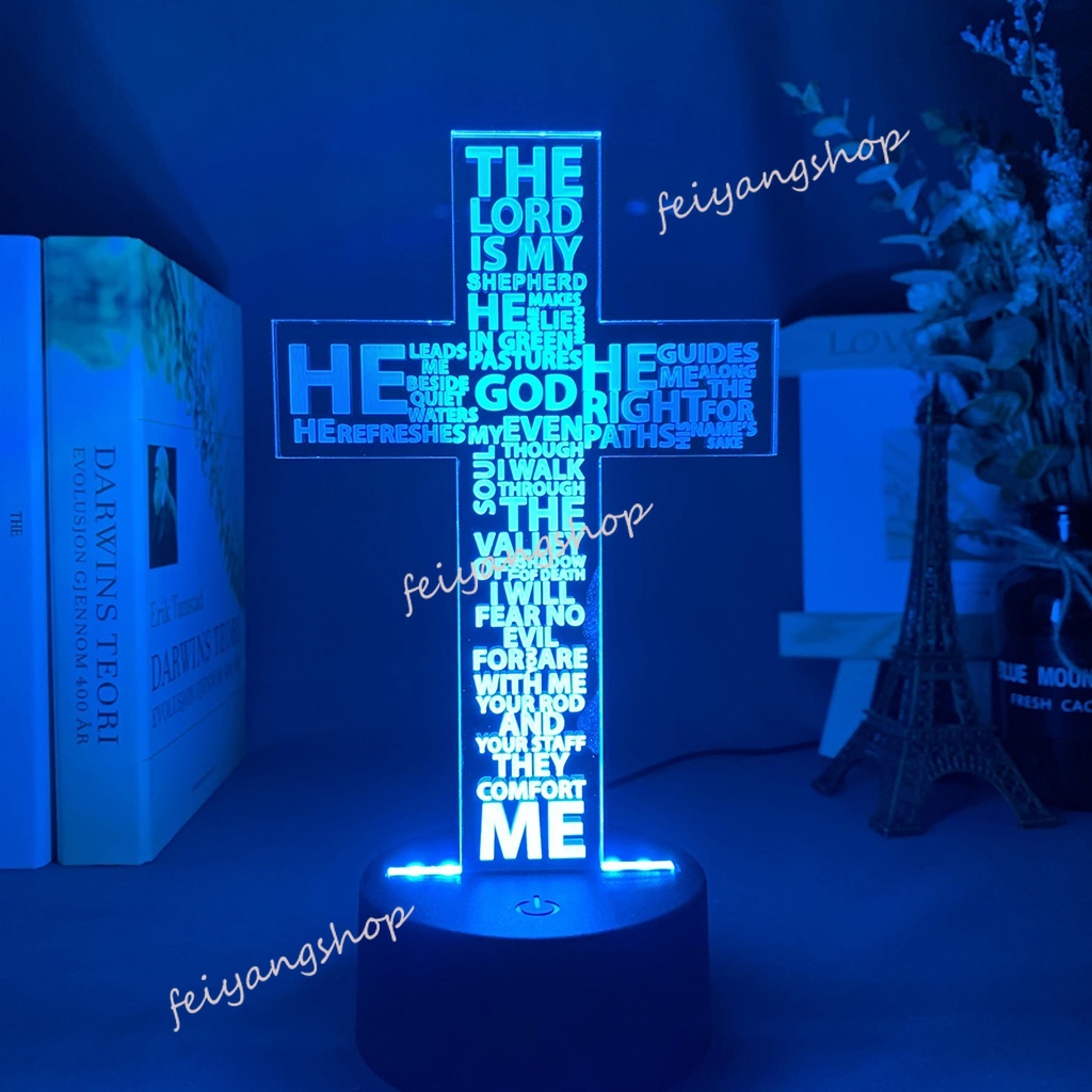 The Holy Bible Psalm Poem Christian Cross Led Night Light for Church ...