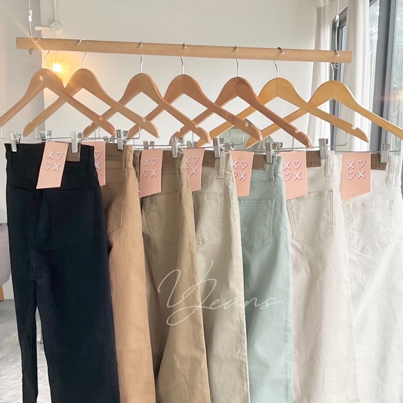 V-JEANSป้ายX Xกางเกงยีนส์เอวสูง ยีนส์ กางเกงยีนส์ทรงกระบอก - vjeans - ThaiPick