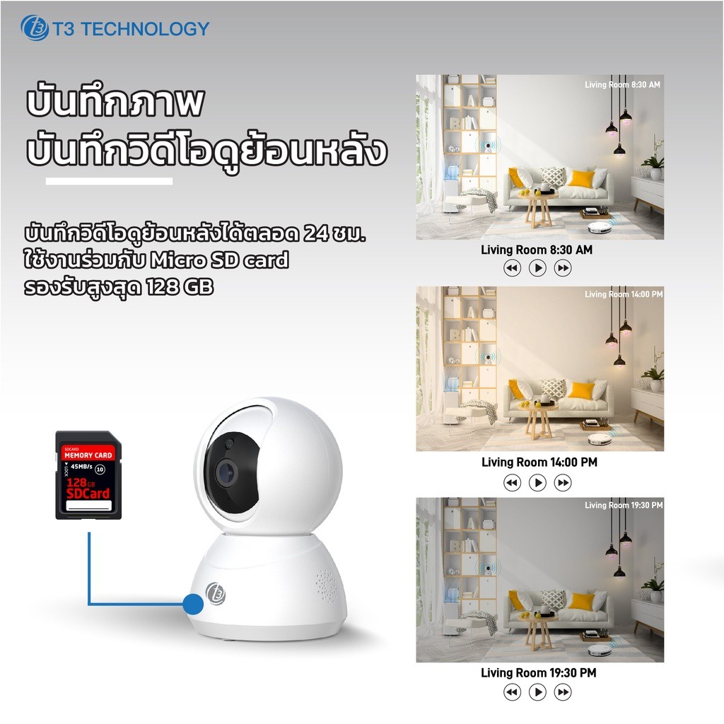 กล้องวงจรปิด อัจฉริยะ ไร้สาย T3 Smart Camera IP Camera หมุน 360 Full HD ...