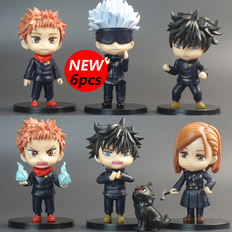 6Pcs Anime Jujutsu Kaisen Figurine Cute Gojo Satoru Fu Heihui Pvc Anime ...