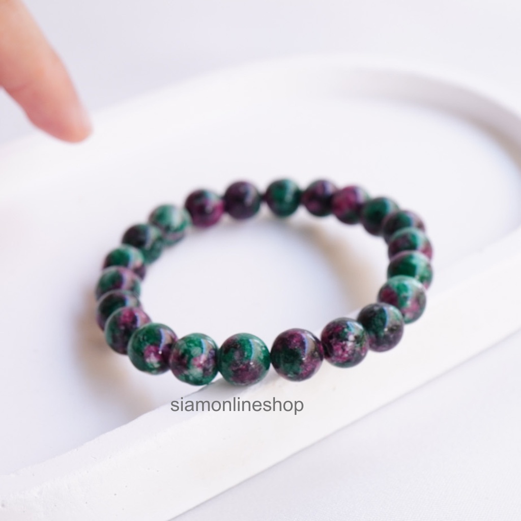 RUBY ZOISITE หิน รูบี้ซอยไซต์ เลือกขนาดเม็ดหินได้ (4-12 มม.) หินแห่งสติปัญญา สร้อยข้อมือหินแท้ ...