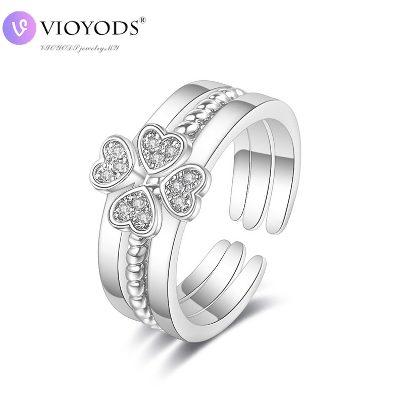 VIOYODS Silver925 &Swarovski Crystal（3 in 1）Four Leaf Clover Adjustable Ring ECU03 - vioyodss.th ...