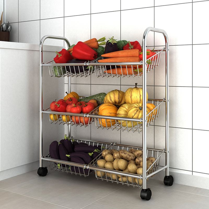 ღHousehold kitchen vegetable rack stainless steel floor fruit storage ...