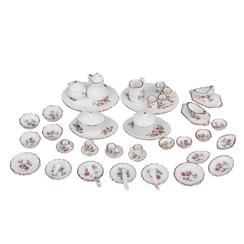 50 pcs Miniature Dollhouse Dinnerware Porcelain Tea Set Tableware Mug ...
