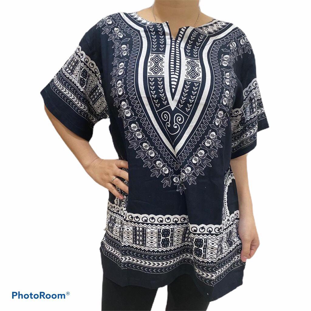 Unisex Black And White Dashiki Motif Bali Tops - g_21uty0z2 - ThaiPick