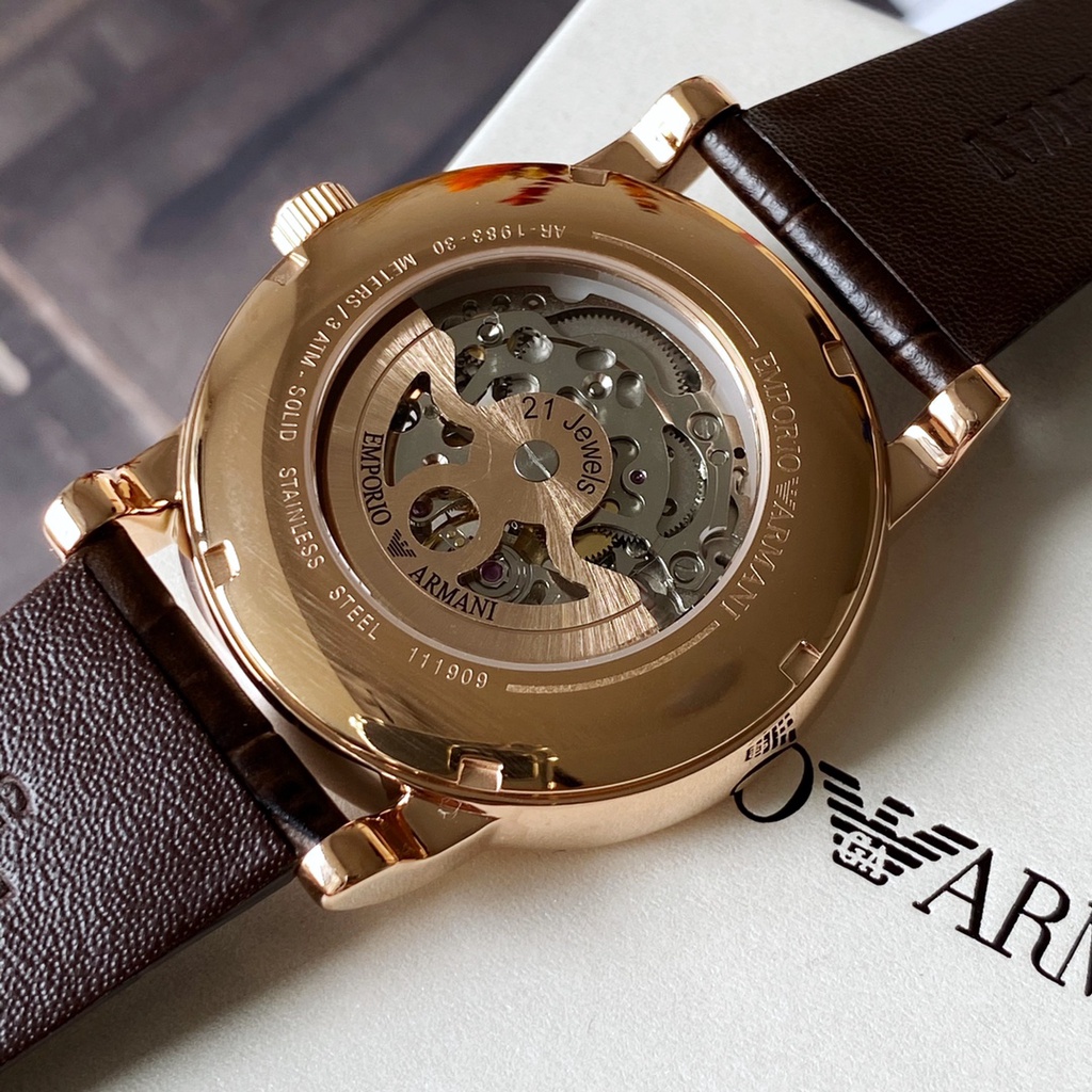Armani AR1983 Rose Gold Skeleton Perspective Belt Automatic Mechanical ...