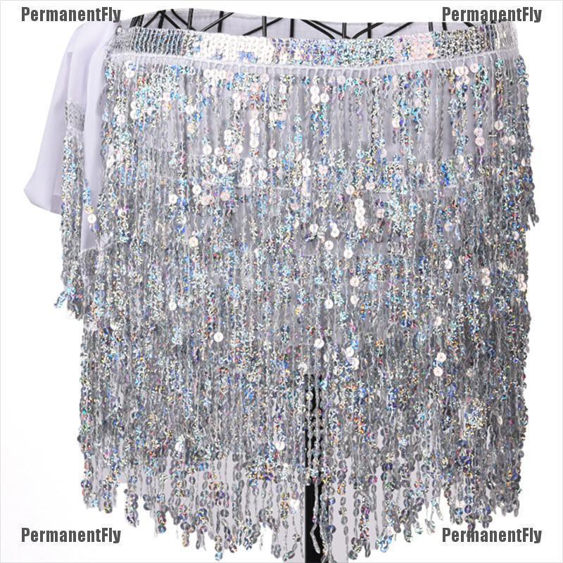 Permanentfly Belly Dance Costume Sequin Tassel Fringe Hip Scarf Belt