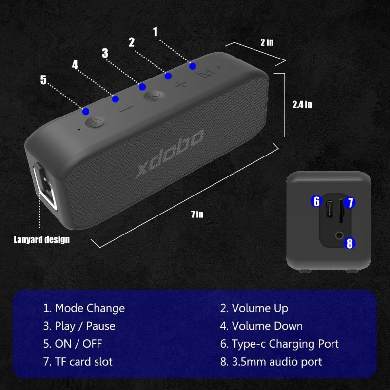 Xdobo Wing ลำโพงบลูทูธ 20W แบตเตอรี่ 5200 mAh ลำโพงพกพา ป้องกันน้ำ IPX7 เชื่อมต่อ TWS ลำโพง ไร้ ...