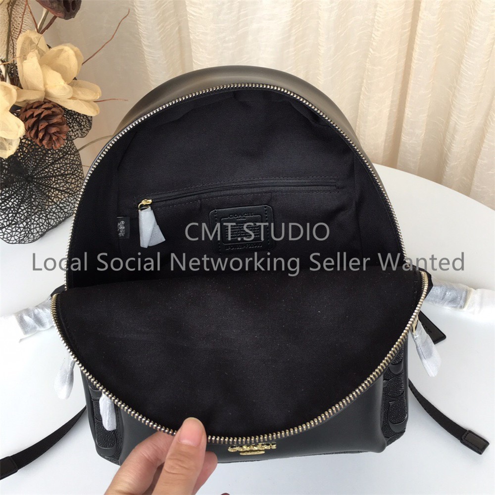 2021 Coach Backpack Medium Charlie Signature Leather 32083 Black Women ...