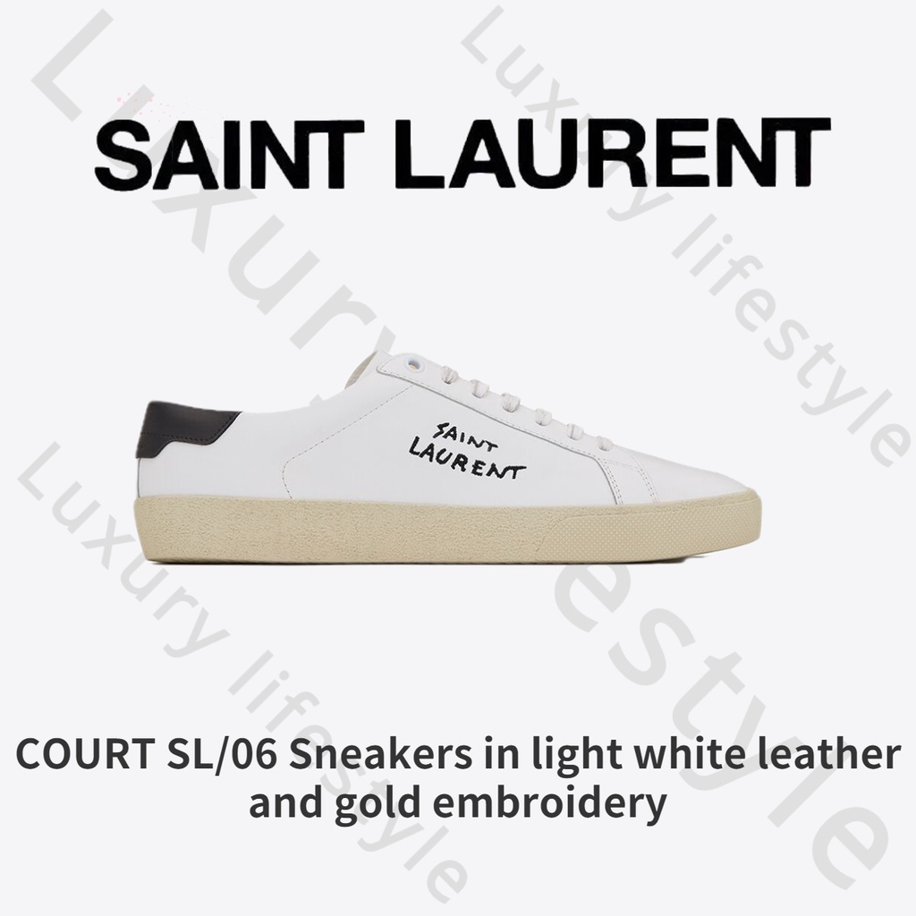 COURT SL06 Sneakers in light white leather and gold embroidery - b3idi01se9 - ThaiPick