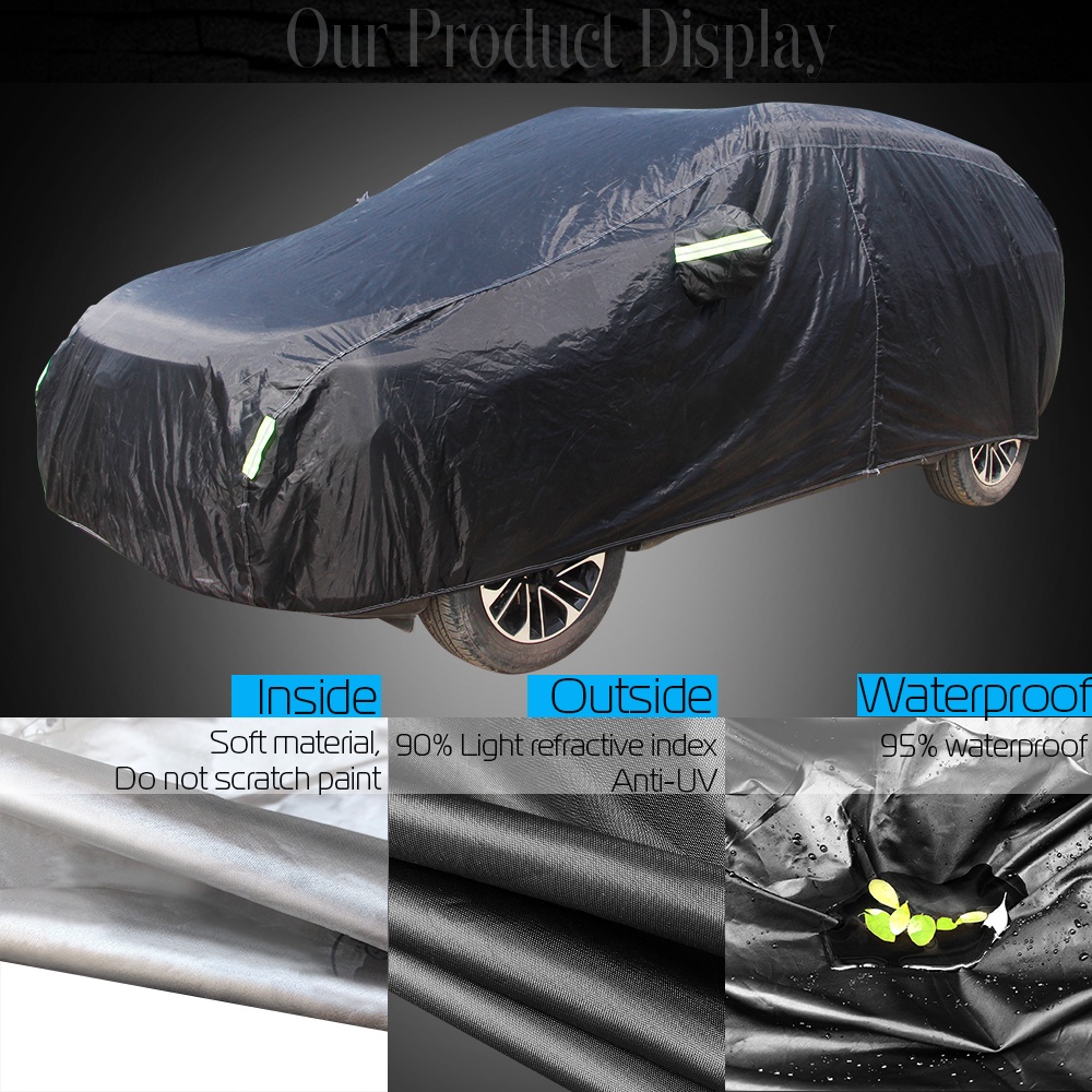 Black Car Cover Outdoor Sun Rain Snow Dust Protection Anti-UV ...
