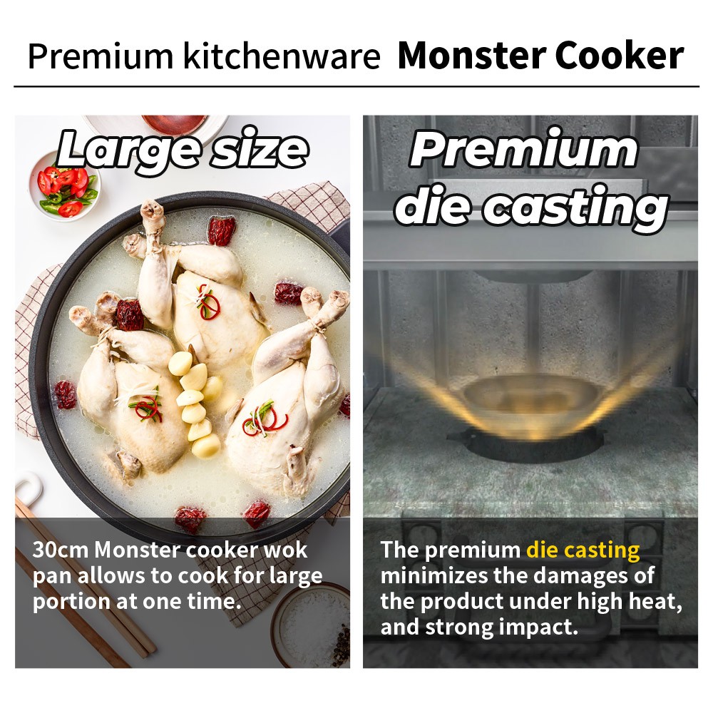 The premium non stick wok pan monster cooker which is applied ...