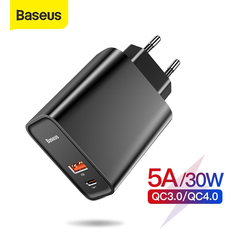 Baseus 30W EU Plug 5A Type C PD Fast Charging QC 4.0 3.0 Dual USB ...