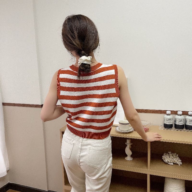 Eyofficial13029 JNBBเสื้อครอปแขนกุดคอกลมลายทางสามารถใส่เป็นเสื้อกั้กได้ ...