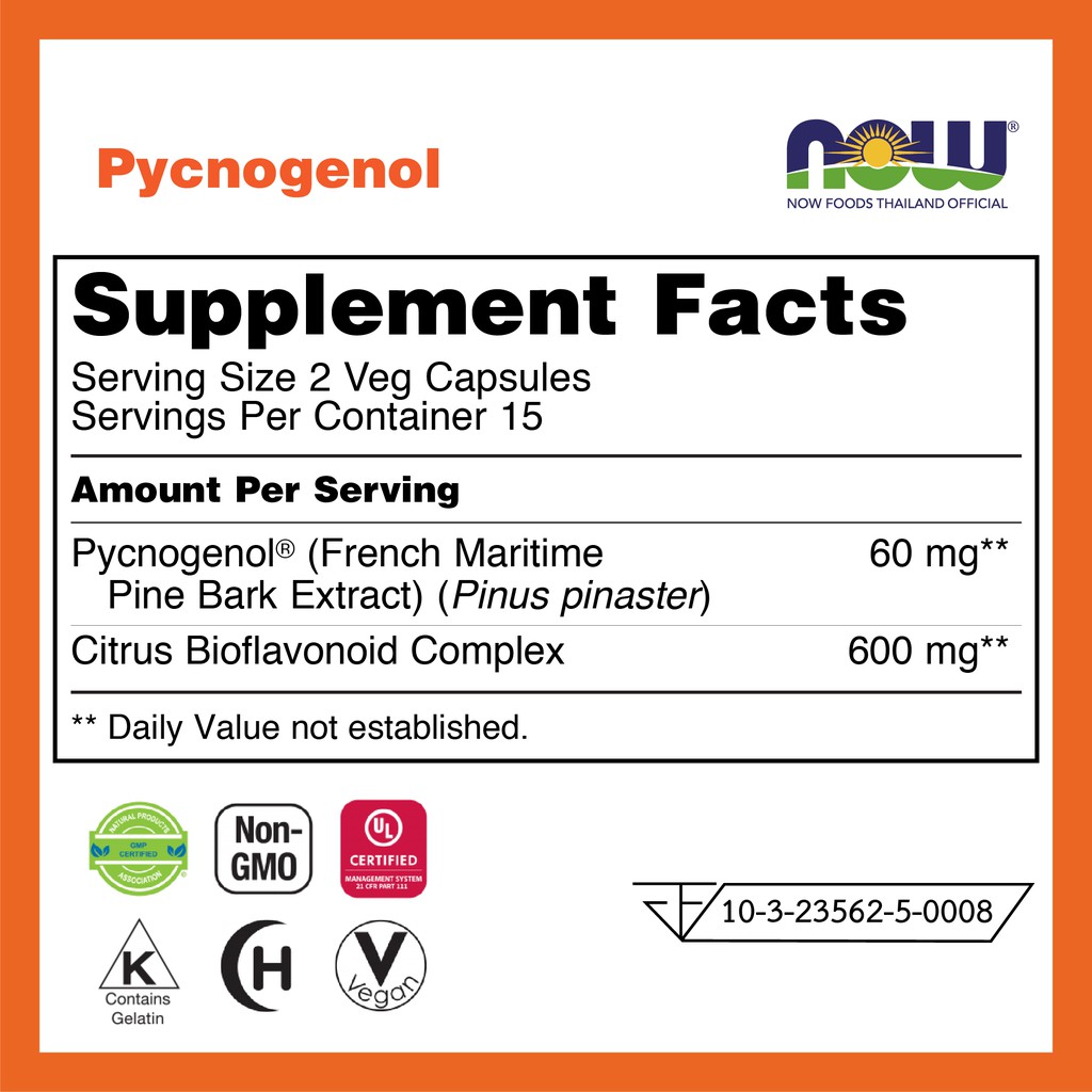 Now Foods Pycnogenol French Pine bark 30 mg 60 Veg Capsules พิคโนจีนอล ...