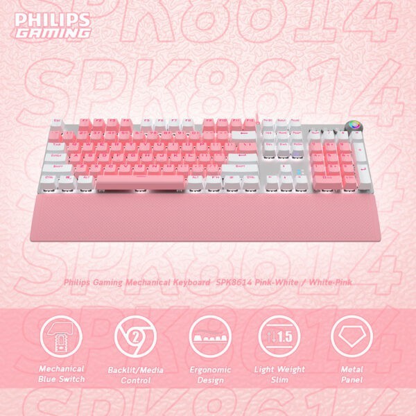 คีย์บอร์ดเกมมิ่ง Philips Gaming Mechanical Keyboard รุ่น SPK 8614 คีย์ ...