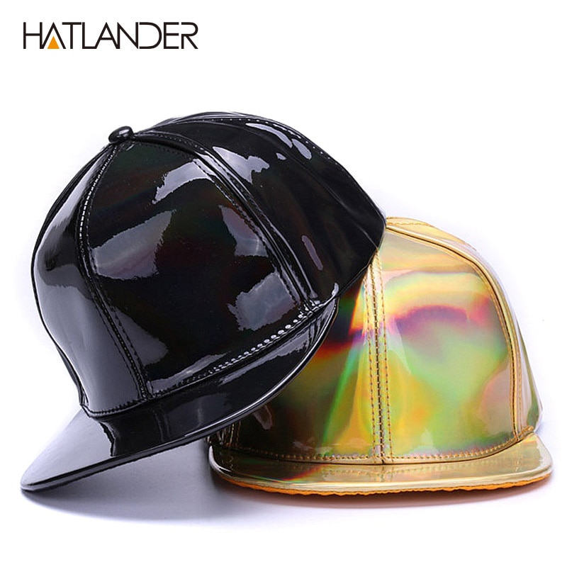 HATLANDERShining PU flat brim baseball hats for boys girls solid ...