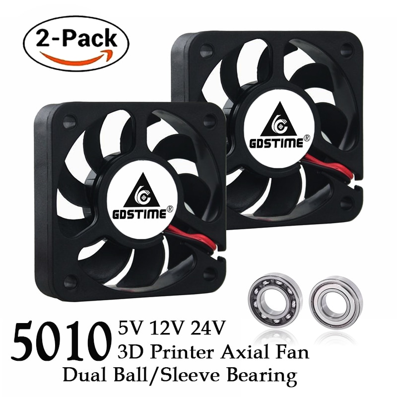 2Pcs Gdstime DC 5V 12V 24V Fan 50mm 50x50x10mm Dual Ball Exhaust ...