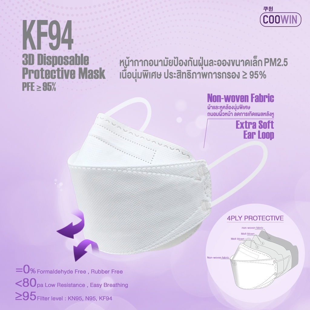 COOWIN KF94 3D Disposable Protective Mask 1กล่อง 10 ชิ้น - loceancosmetic - ThaiPick
