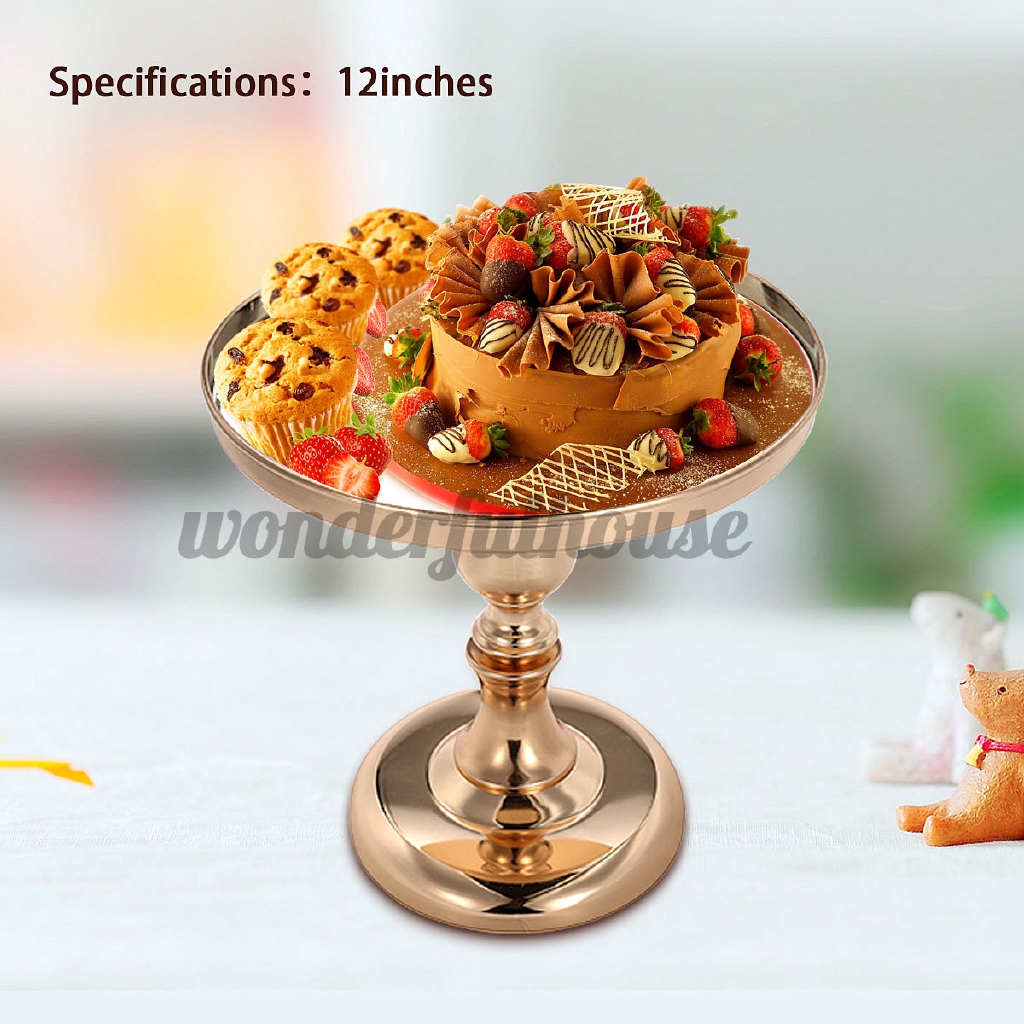 Gold Plated Mirror Cake Stand Round Chrome Metal Wedding Display ...