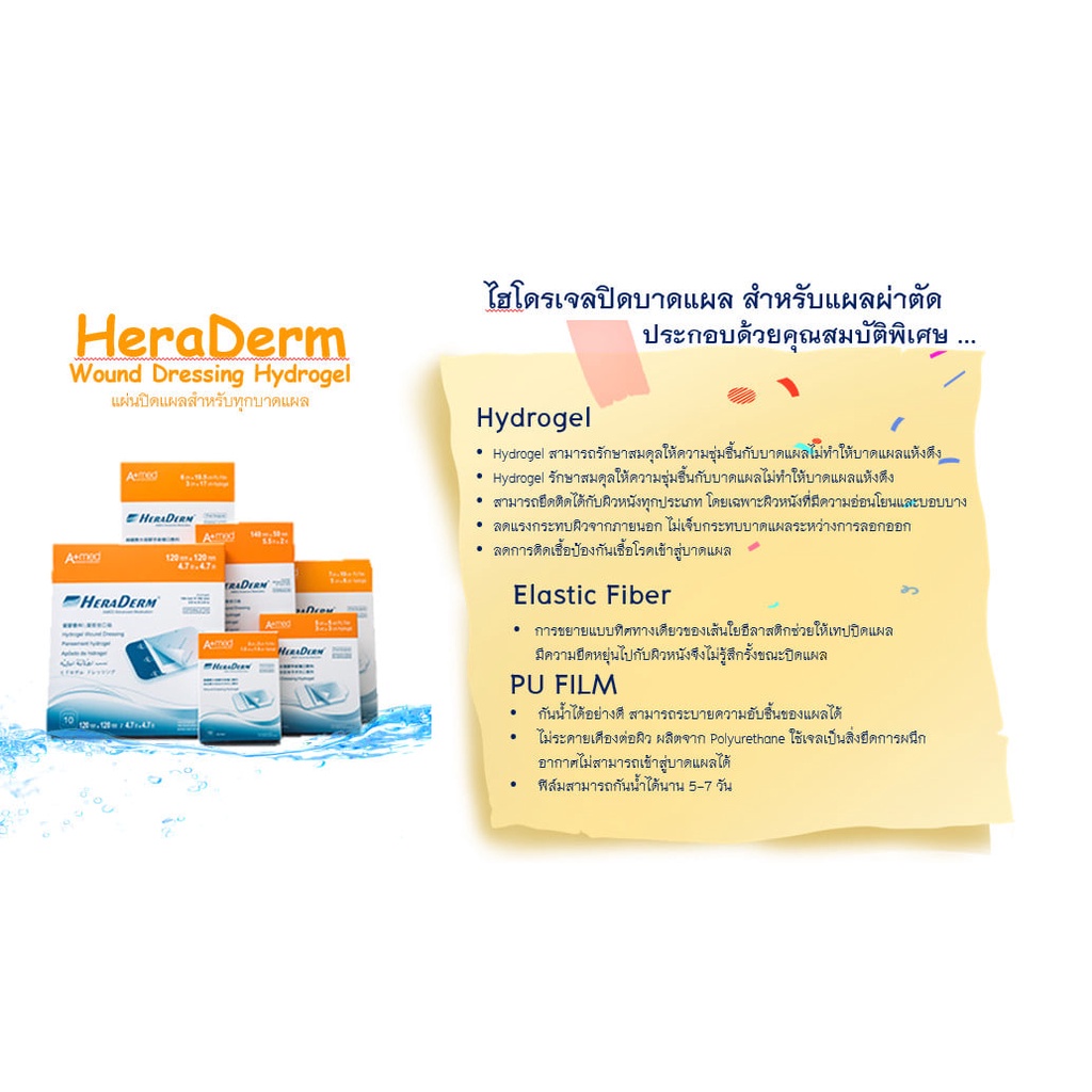 HeraDerm ขนาด 5x14 cm พร้อมส่ง แผ่นปิดแผลแบบใสกันน้ำ แผลผ่าตัดป้องกัน ...