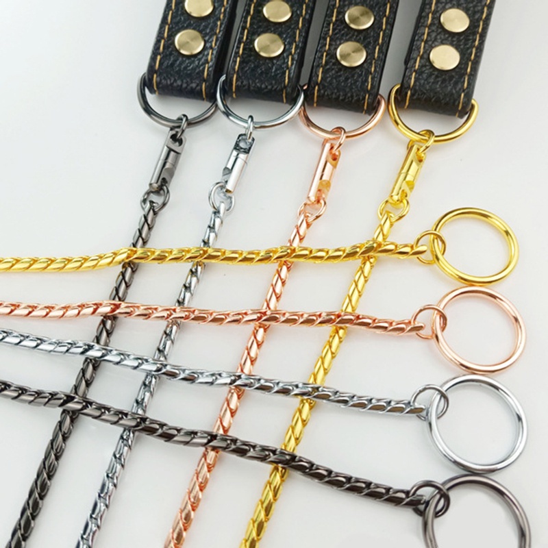 w2IN1 Dog Chain Collar Leash 304 Stainless Steel Dog Metal Collar Choke ...