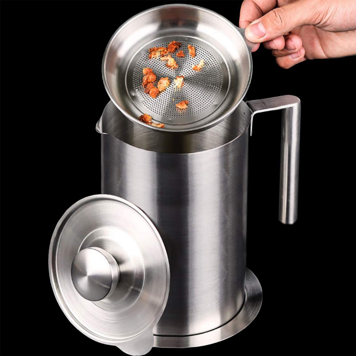 All 304 Stainless Steel Grease Strainer and Container-1.5L Quart Large ...