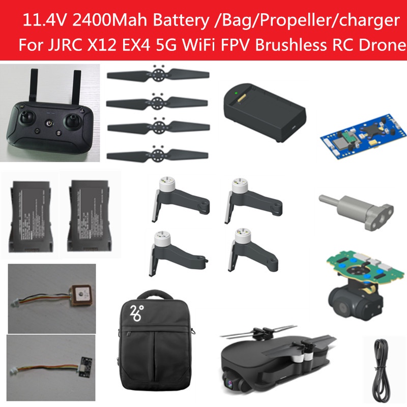 JJRC x12 5G 4K WIFI FPV RC Drone EX4 Spare Part 11.4V 2400mah batteryChargerRemote ...