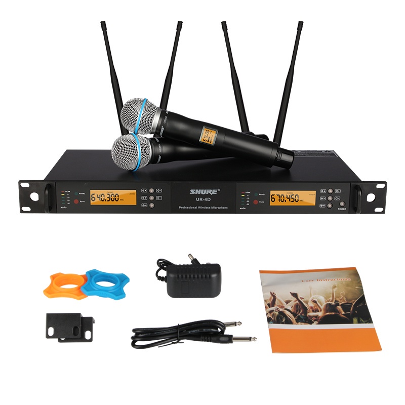 100 authenticwireless microphone ไมค์ลอย shure UR4D หนึ่งพร้อมไมโครโฟนสองตัวการมอดูเลตความถี่ U ...