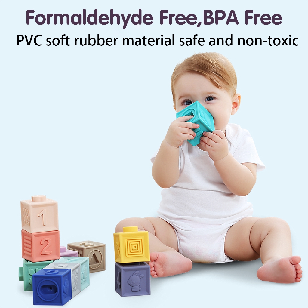 3D Rubber Baby Building Soft Blocks Squeeze Kid Children Bath Toy ...