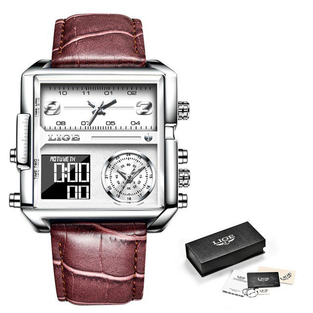 LIGE New Creative Square Men Watches Leather Quartz Wrist Watch Men ...