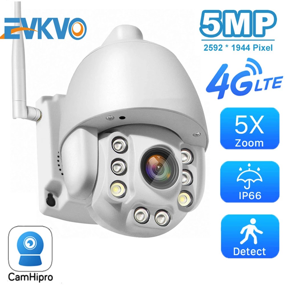 EVKVO - 4G LTE SIM Card - Night Vision สีเต็มรูปแบบ - 5X Optical Zoom ...