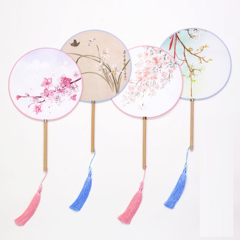 Antique Fan Chinese Style Handmade Chinese Hanfu Palace Round Fan qoB3 ...