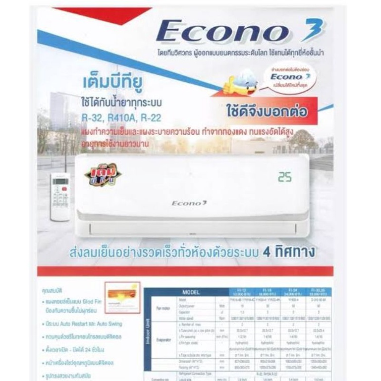 คอยเย็น Econo 3 9000-12000 btu ส่งไว รับประกัน 1 ปี | Shopee Thailand