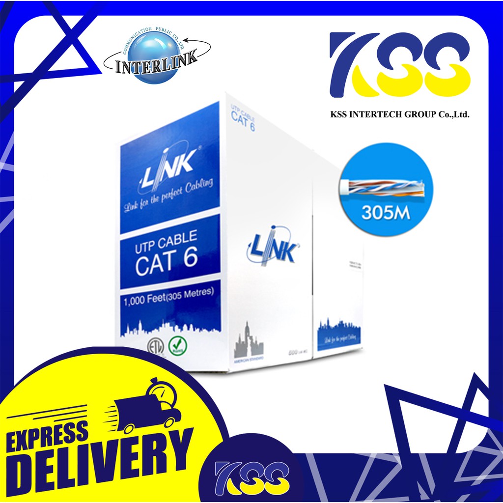 สายแลนLINK US-9116 (305เมตร/กล่อง)CAT6 Indoor UTP Ultra Bandwidth ...