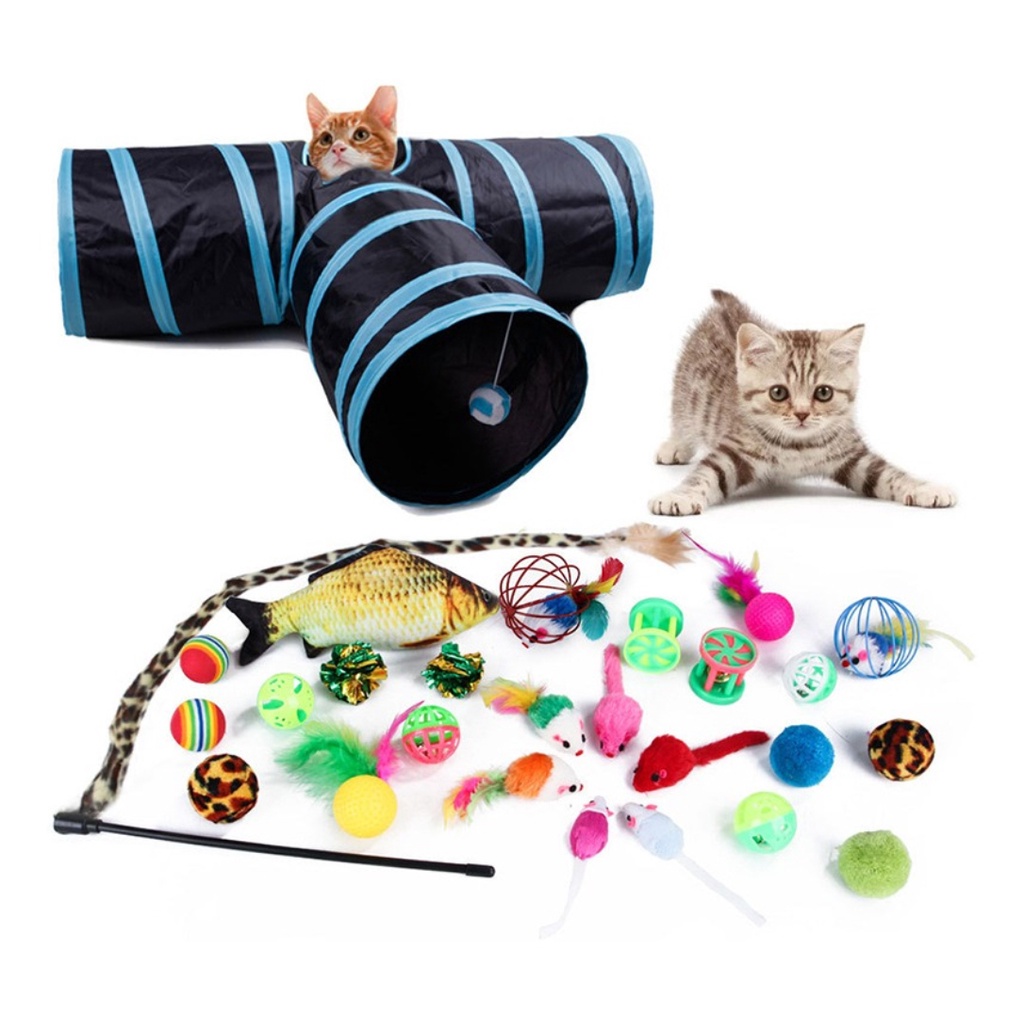27 Pieces Pet cat toy set cat channel amusing cat stick plush mouse a ...