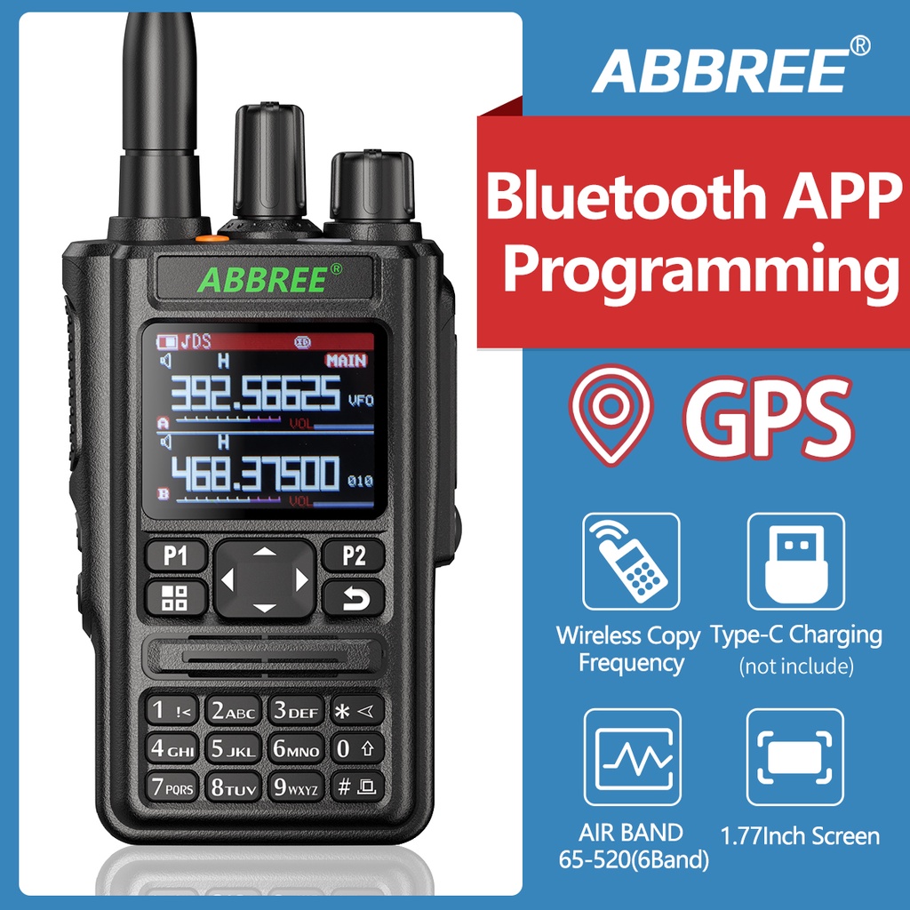 YABY ABBREE AR-869 Walkie Talkie Bluetooth Program GPS Transceiver 136-520Mhz All Band Wireless ...