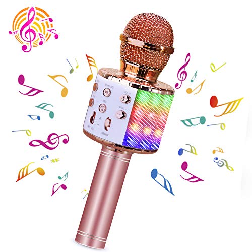BWireless 4 in 1 Bluetooth karaoke microphone with LED light portable ...