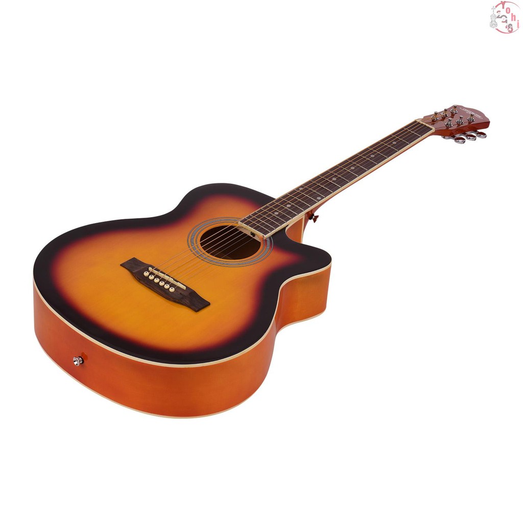 ♫40inch Cutaway Acoustic Folk Guitar 6 Strings Basswood with Strap Gig ...