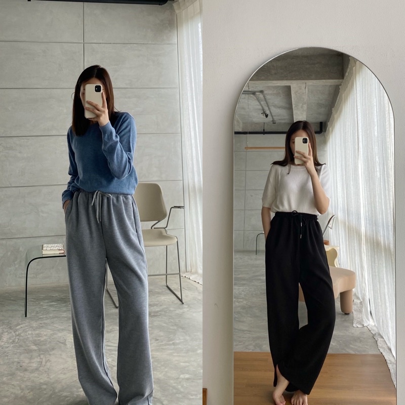 new ! 01 comfy pants ( grey / black ) | Shopee Thailand