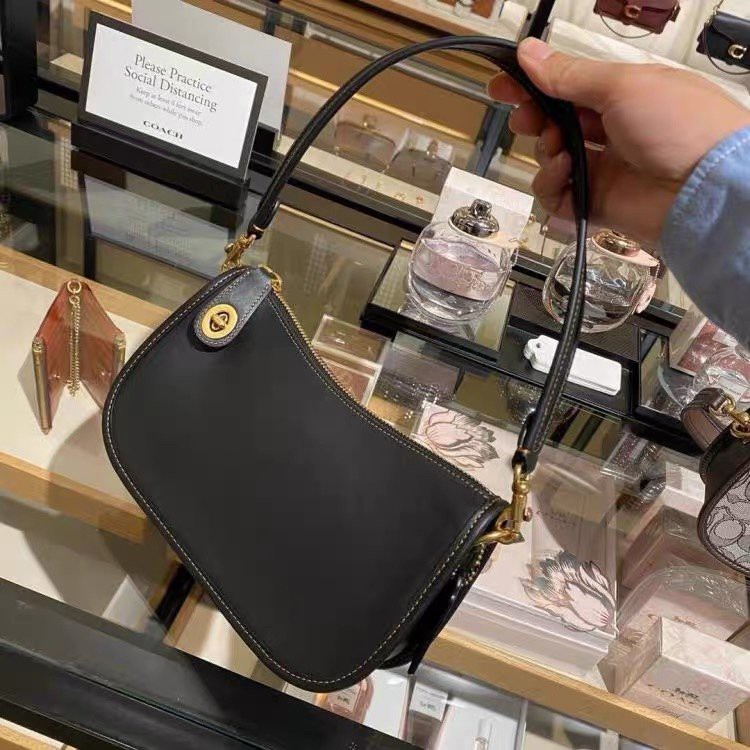 Coach coach new cowhide blue brown black white swinger handbag underarm ...