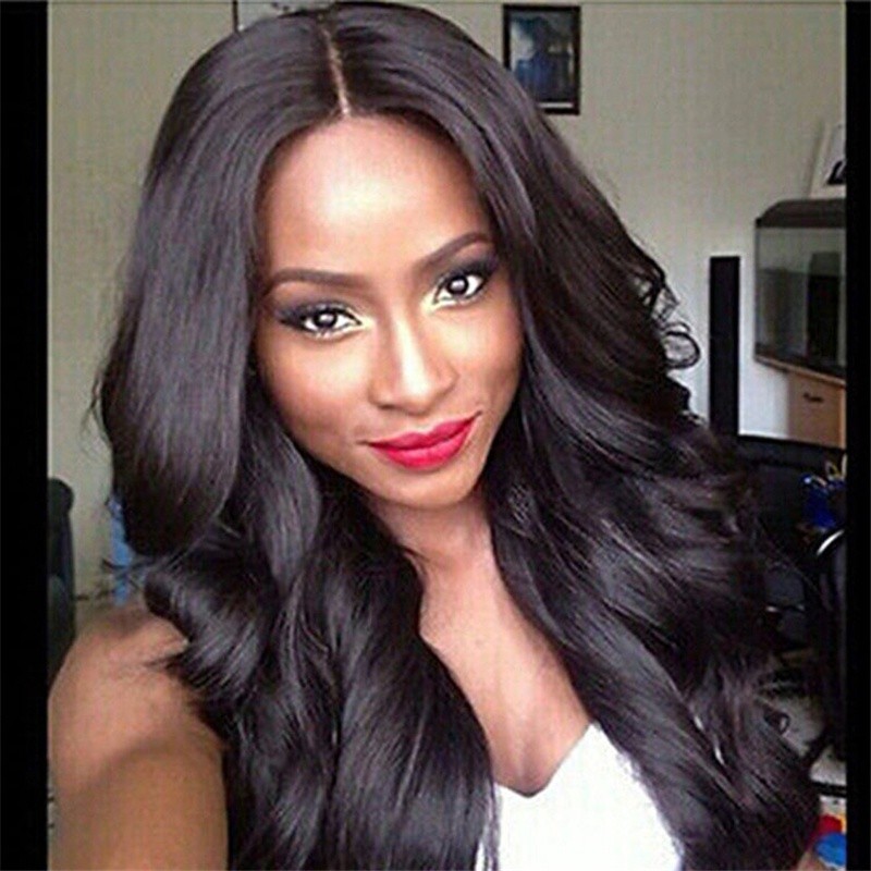 Centre Parting Big Curly Long Wig Women Fashion Dark Brown Fluffy Wave ...