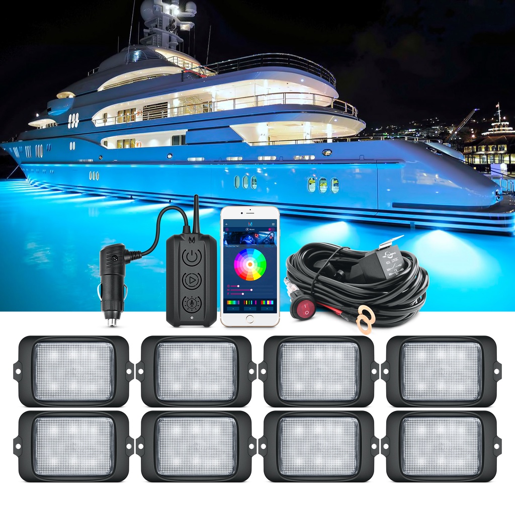 MICTUNING Upgraded 8 Pods C3 RGBW LED Rock Lights Wireless Control ...