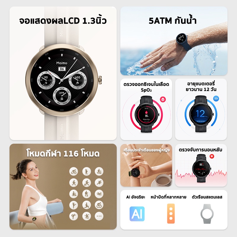 Maimo Smart Watch R GPS HD Screen วัดออกซิเจนในเลือด SpO2 Smartwatch ...