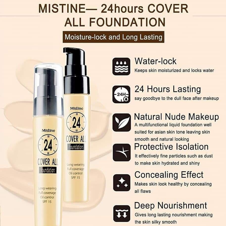 ส่งฟรี Mistine cover all 24 hours foundation มิสทีน 24 คัฟเวอร์ ออลฟาว ...