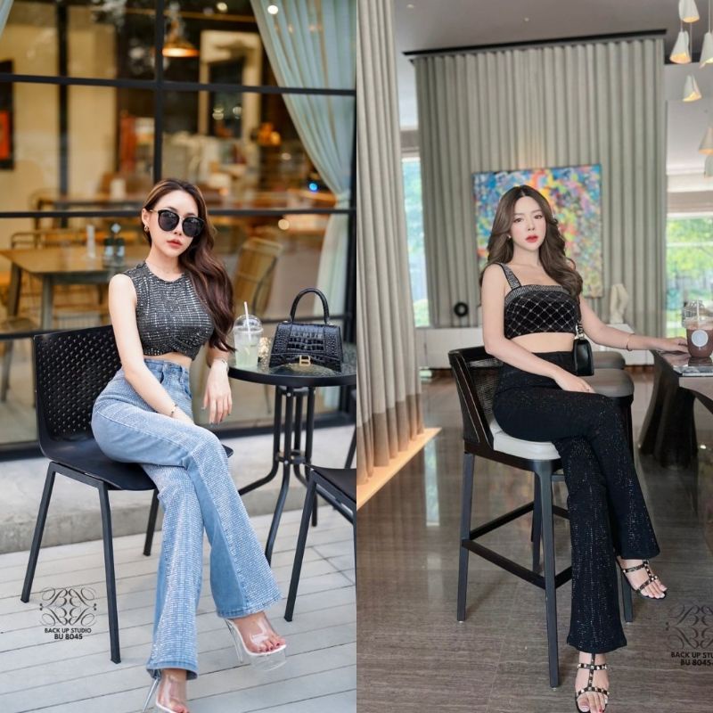 8045(ผ้ายืด)ติดเลื่อมด้านหน้าสวยงามรายละเอียดเพิ่มเติมด้านล่างต่อเลยค่ะ - yuk_jeans - ThaiPick